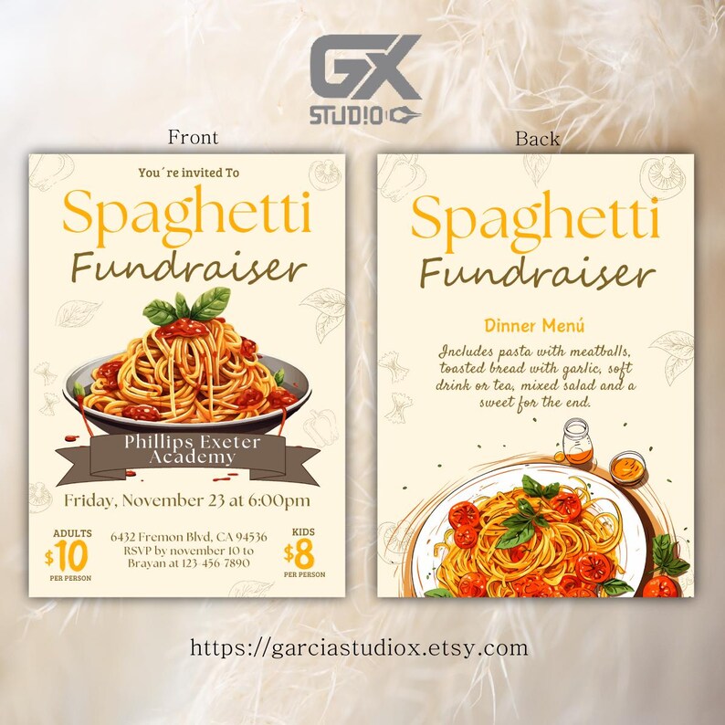 EDITABLE Spaghetti Fundraiser Invitation, Custom Pasta Dinner Charity ...