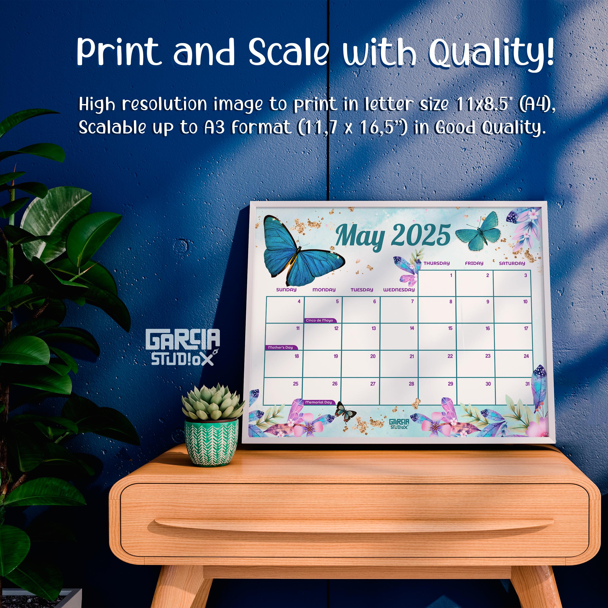 May 2025 Digital Calendar, Printable Spring Planner, Monthly Calendar ...