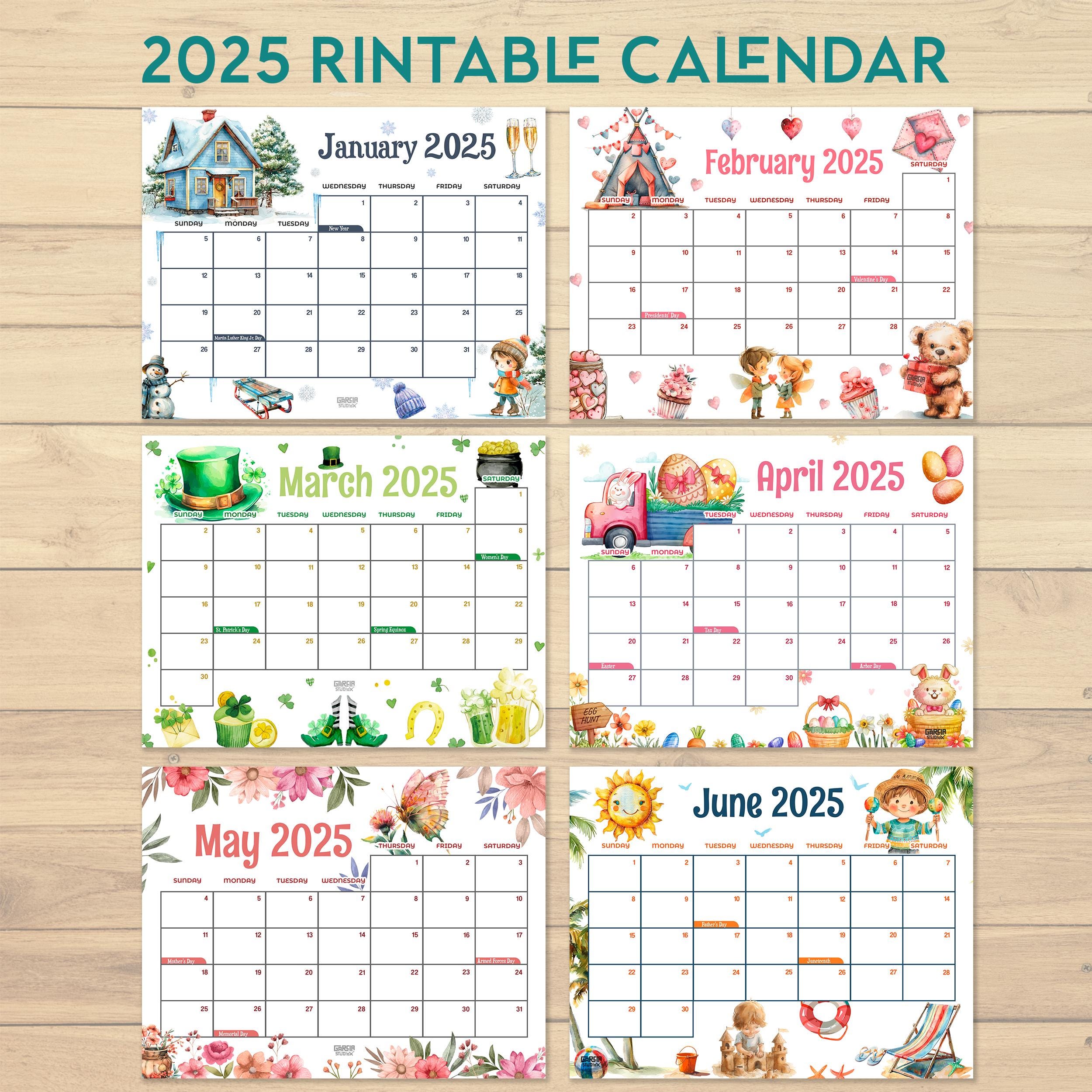2025 Calendar Printable, Cute Kids Calendar 2025, Wall Calendar PDF ...