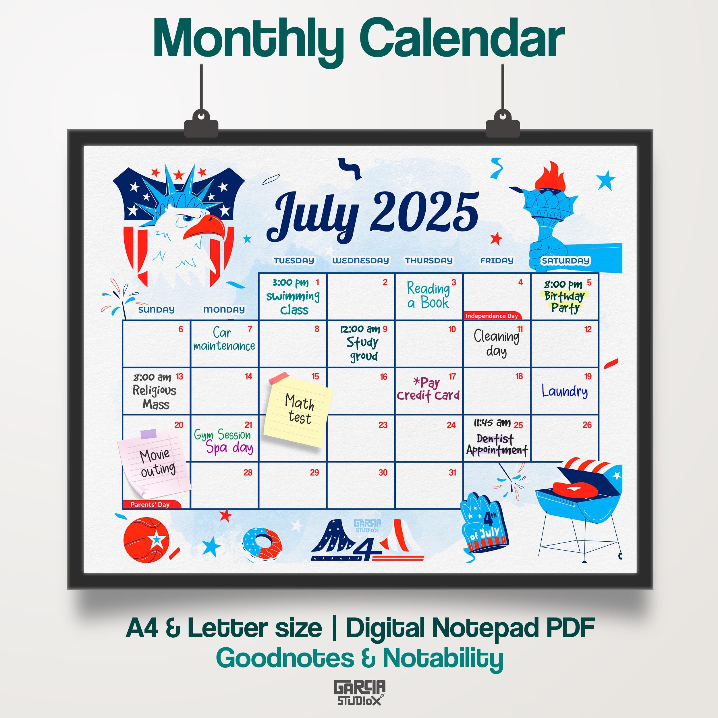 EDITABLE July 2025 Calendar, Fillable Patriot Planner, Monthly Schedule ...