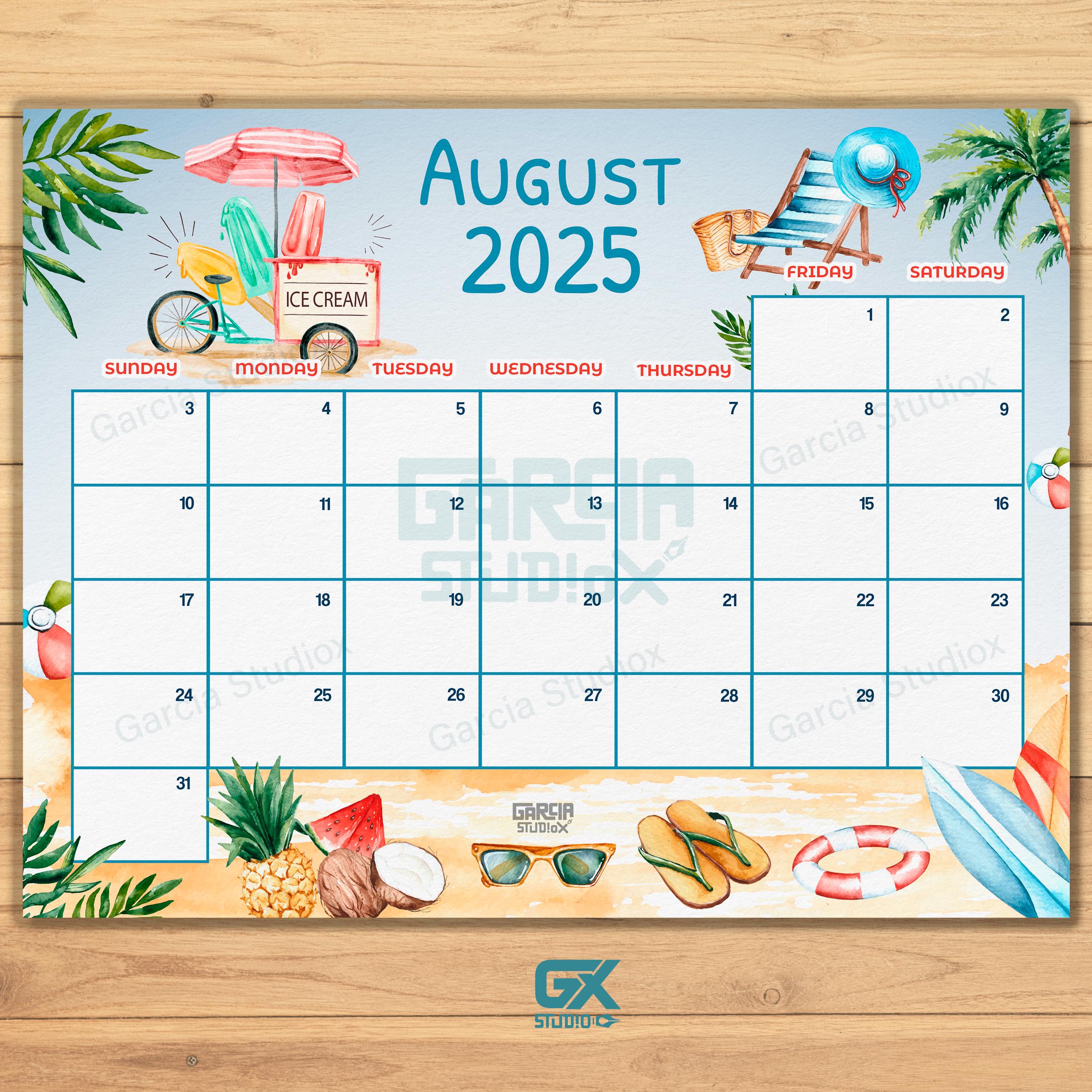 Calendario Stampabile Agosto 2024 August 2024 Calendar Editable