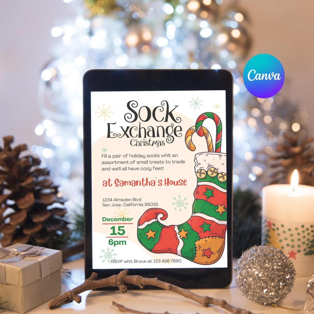 Sock Exchange Christmas Invitations = Stocking Swap Party, Invitation ...