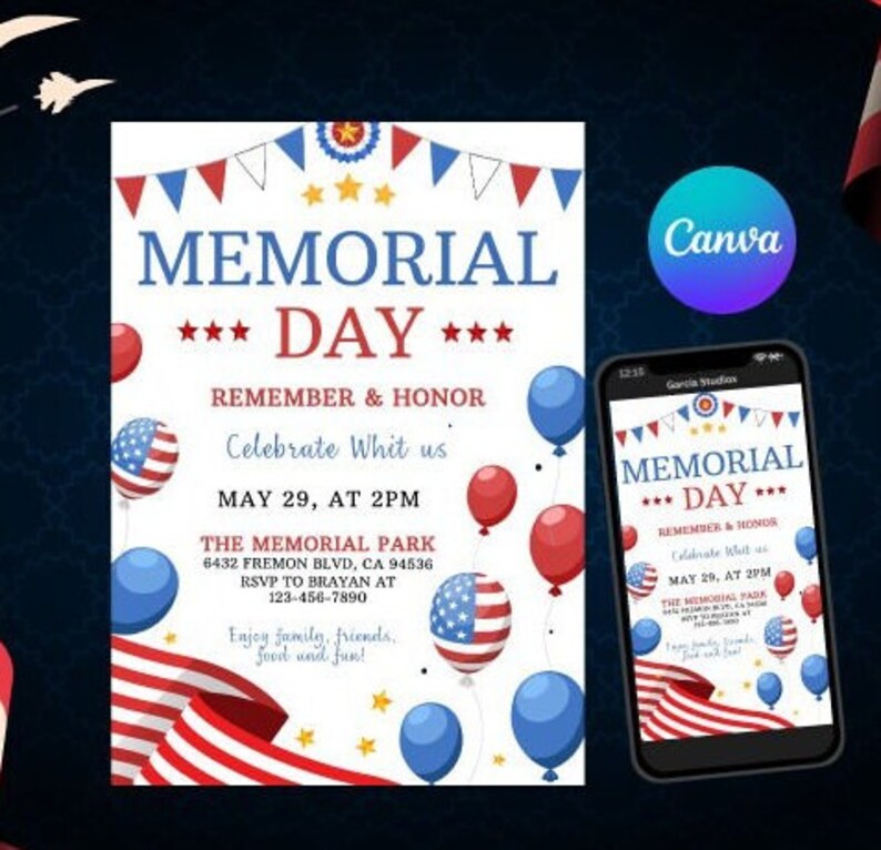 Memorial Day Invitation, Memorial Day Party Celebration, Patriotic ...