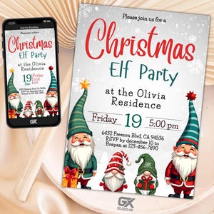 EDITABLE Christmas Elf Party Invitation, Custom Holiday Event Template ...