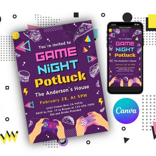 Online Game Night Potluck Invitation, Game Party Potluck Invite, Board ...