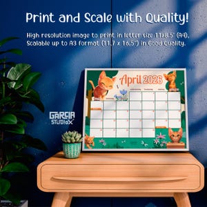 April 2026 Printable Calendar With Cute Abyssinian Cat – Editable PDF ...
