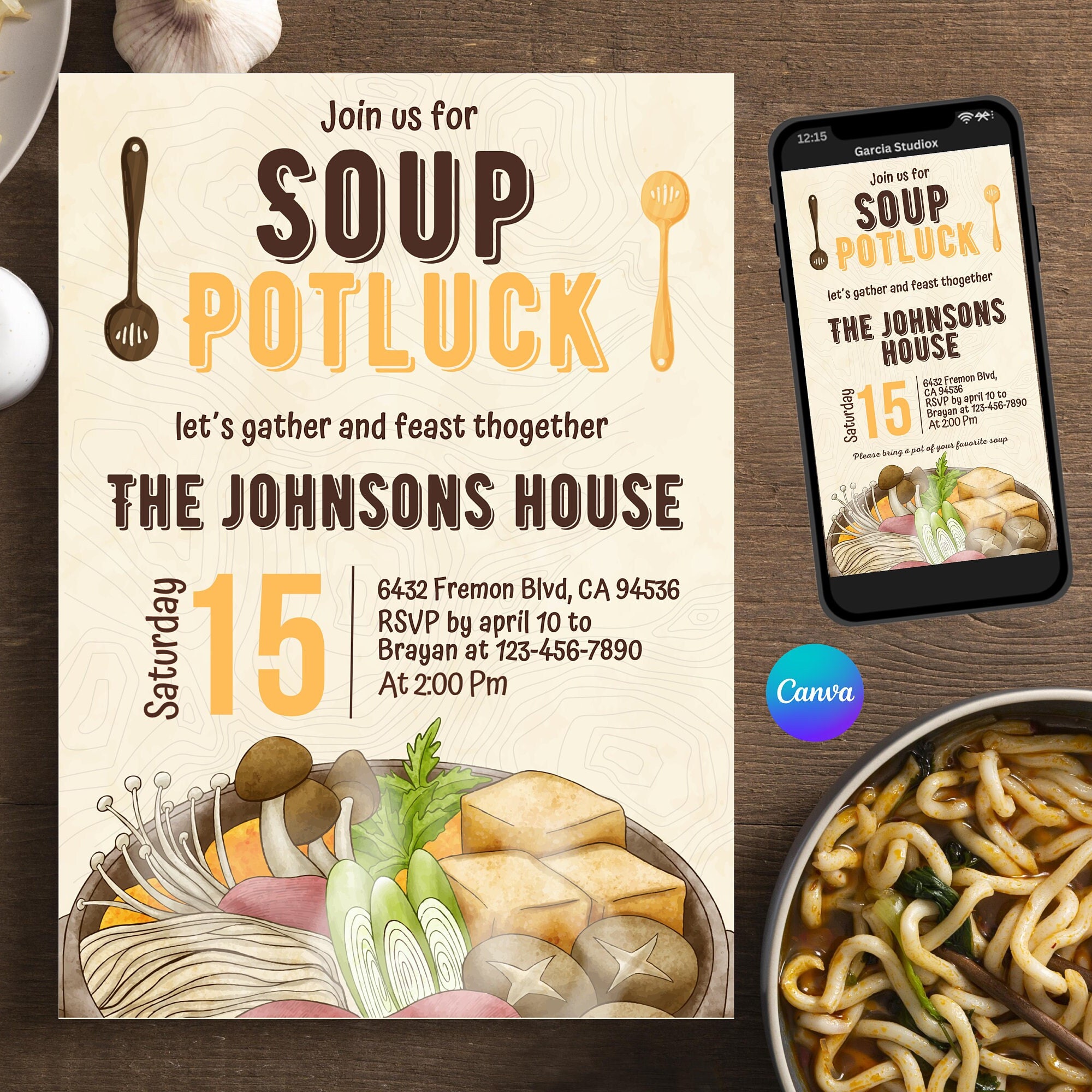 Soup Potluck Invitation Template, Soup Potluck Ramen, Potluck ...