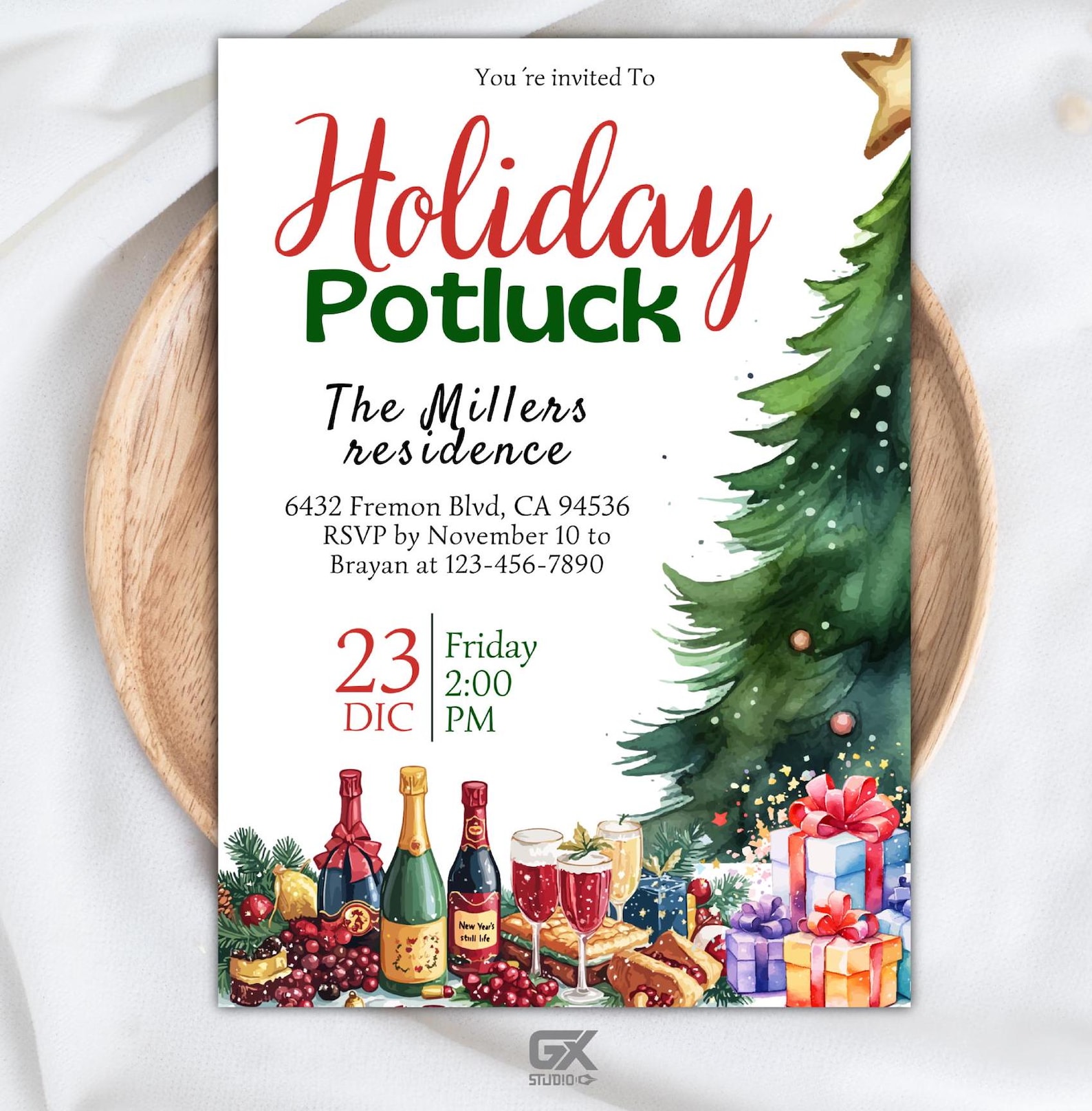 EDITABLE Holiday Potluck Invitation, Christmas Potluck Party Invite ...