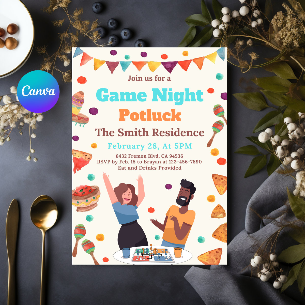 Game Night Potluck Invitation, Game Party Potluck Invite, Board Game ...