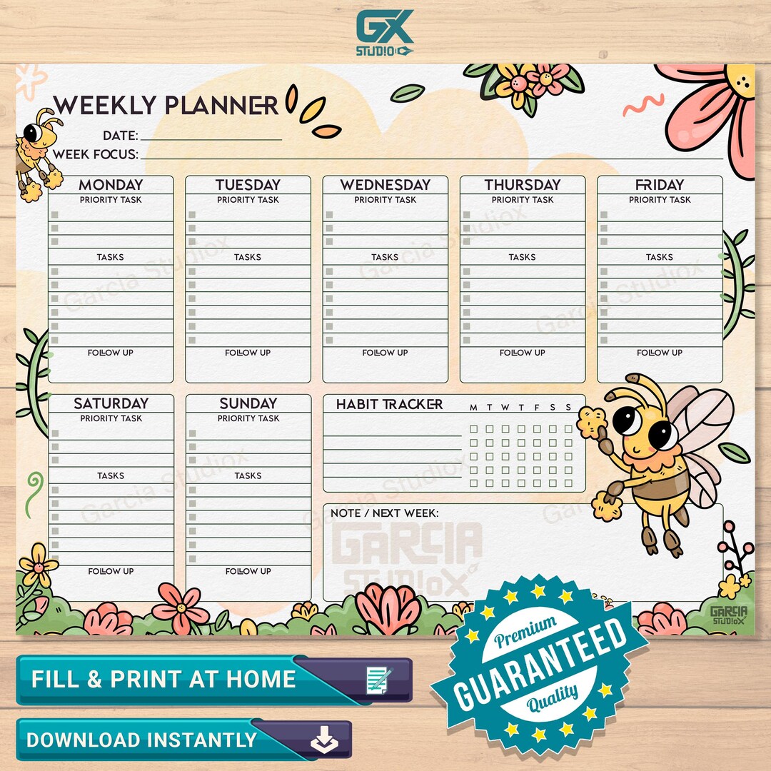 Best Weekly Planner Bee Design | Improve Your Weekly Productivity With ...