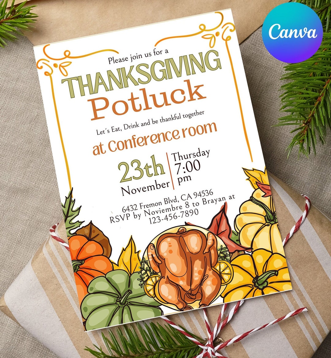 Shared Thanksgiving Meal, Thanksgiving Invitation, Holiday Potluck ...