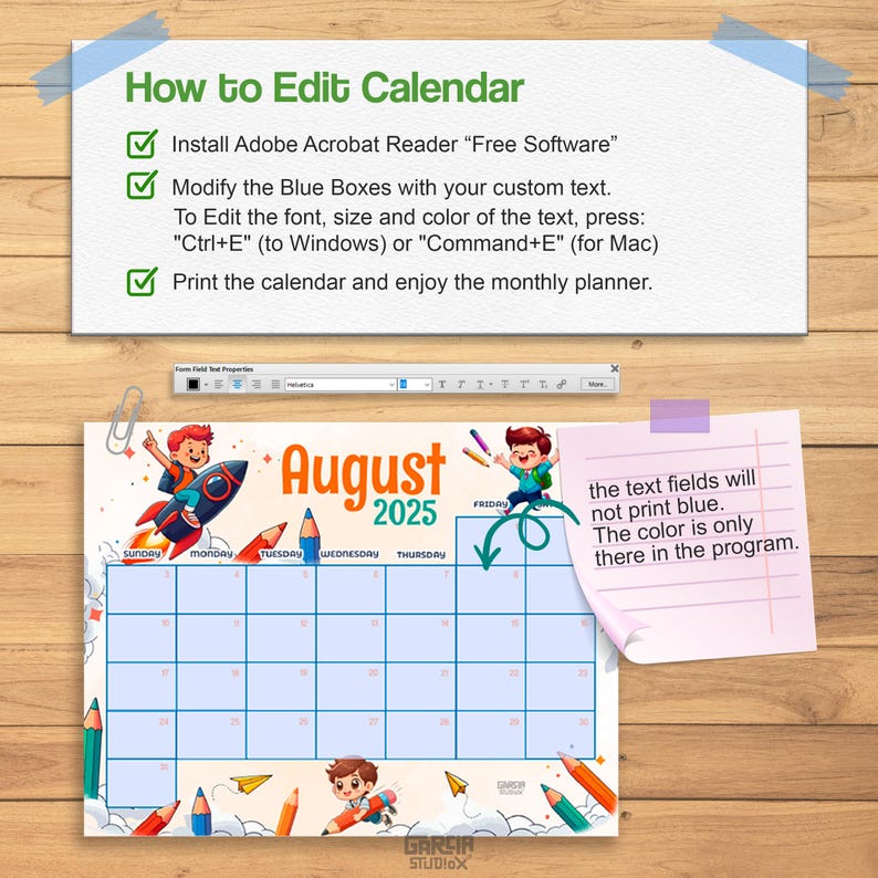 Editable August 2025 Calendar: Rocket Theme, Back to School (printable ...