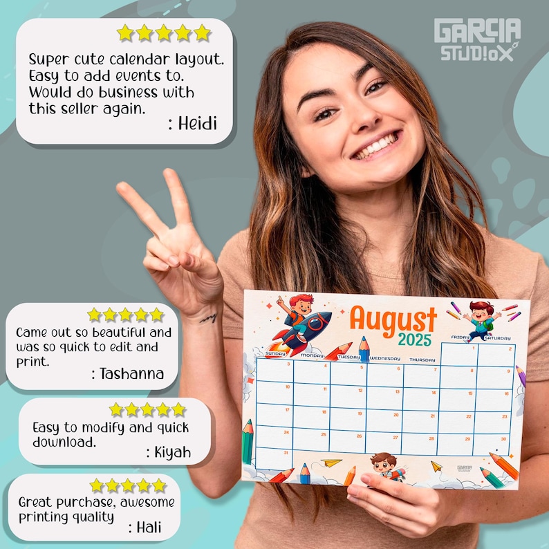Editable August 2025 Calendar: Rocket Theme, Back to School (printable ...