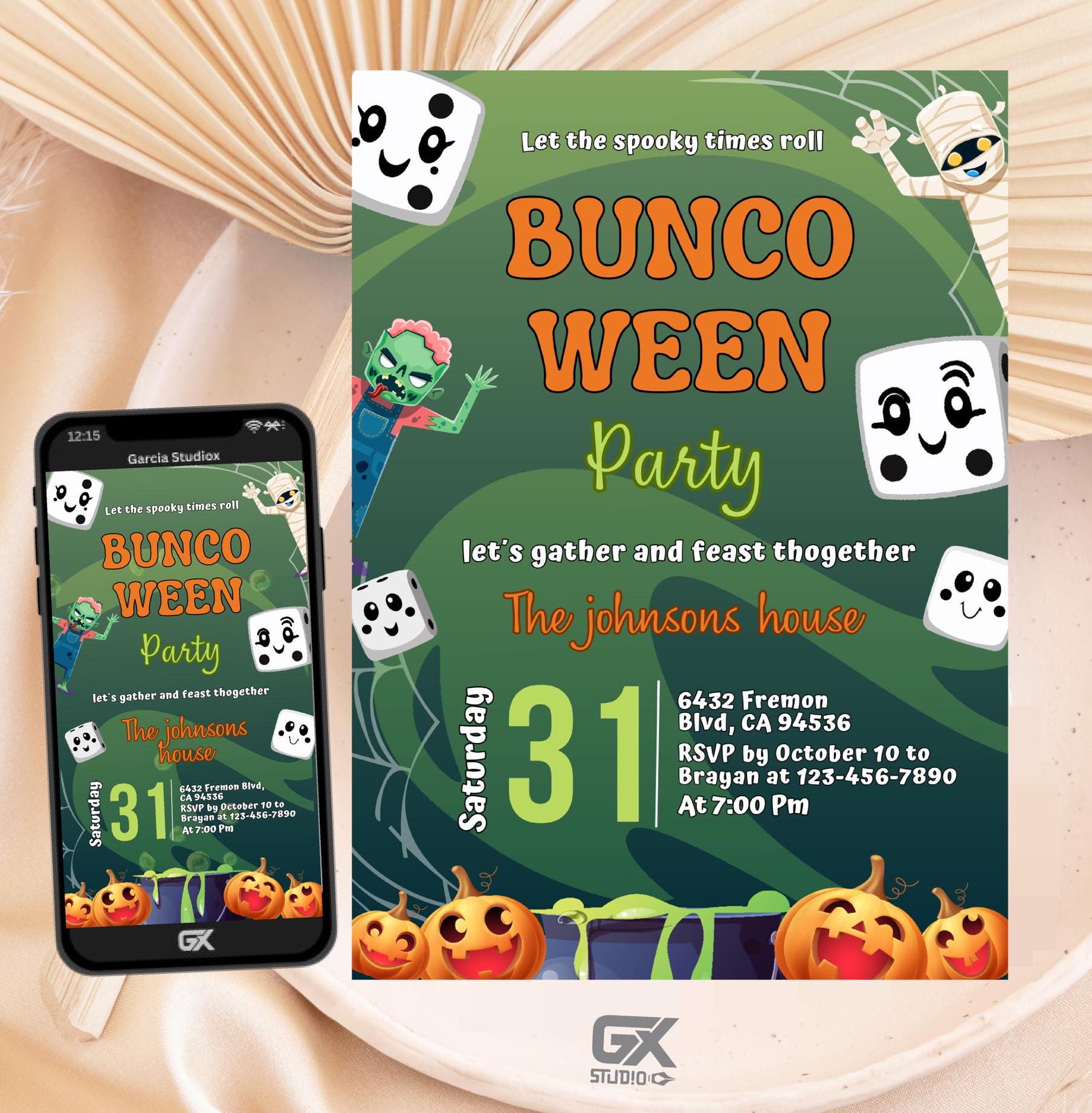 EDITABLE Halloween Bunco Party Invitation, Spooky Themed Digital Invite ...