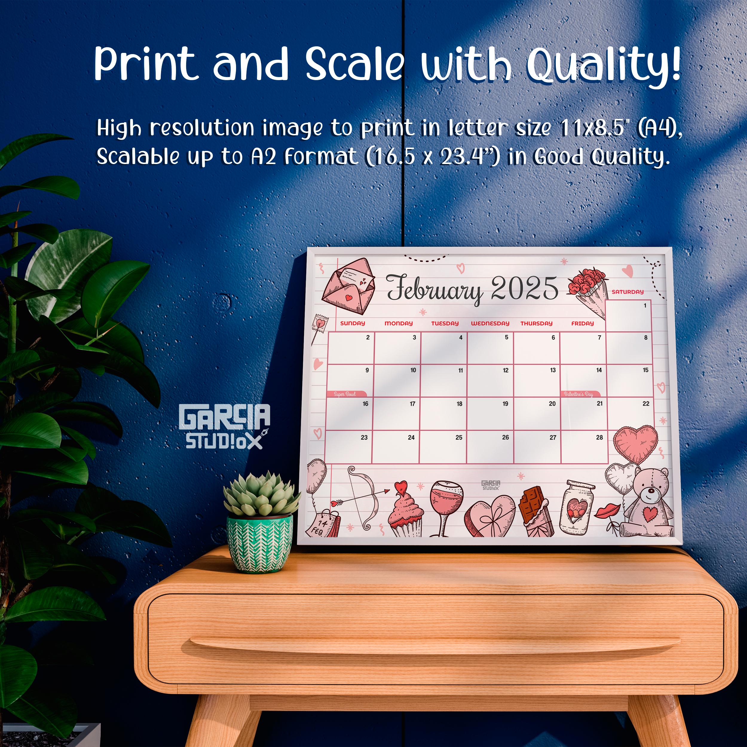 Valentine's Day Calendar February 2025 | Editable & Printable PDF ...