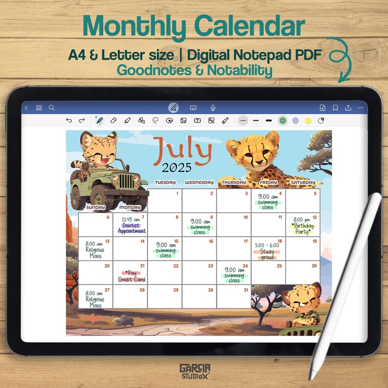 July 2025 Safari Leopard Calendar: Printable, Editable (PDF) - Etsy