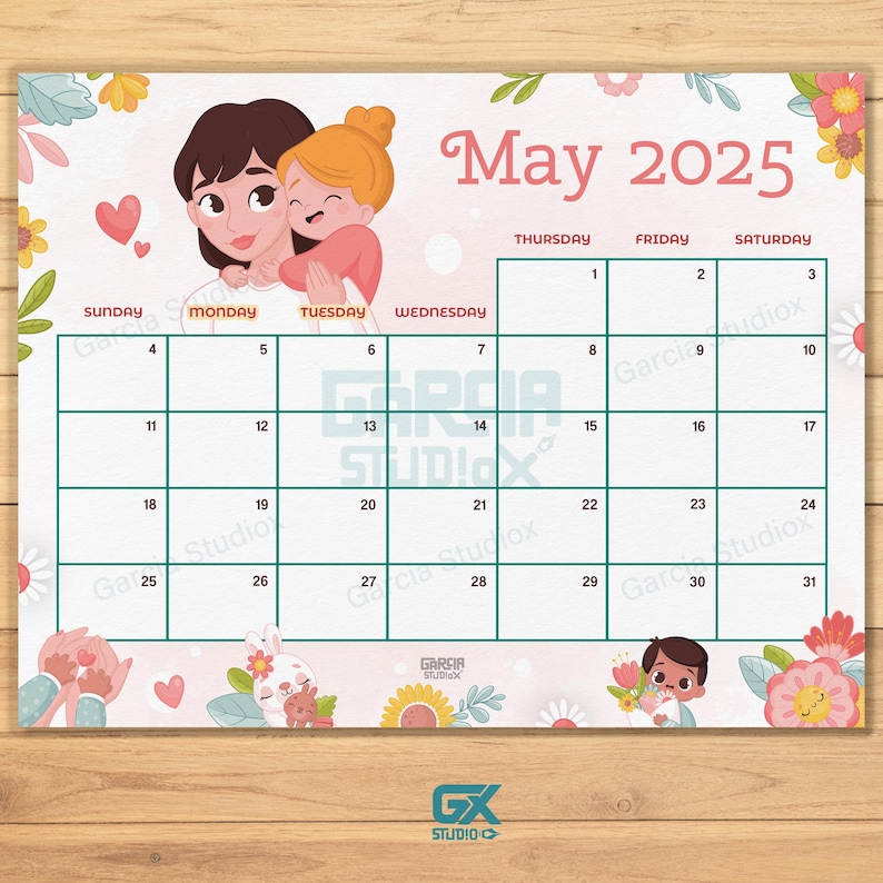 May 2025 Calendar With Mother's Day Theme, Mom's Day Planner, Floral ...