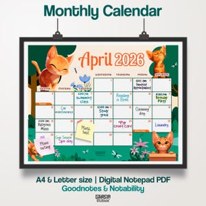 April 2026 Printable Calendar With Cute Abyssinian Cat – Editable PDF ...