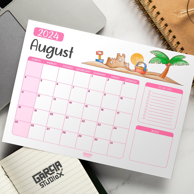 EDITABLE August 2024 Calendar With Beach Theme Fillable Summer Planner ...