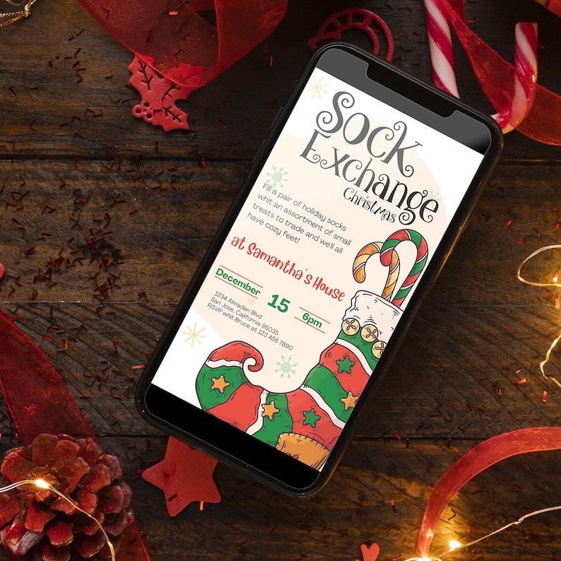 Sock Exchange Christmas Invitations Stocking Swap Party, Invitation to ...