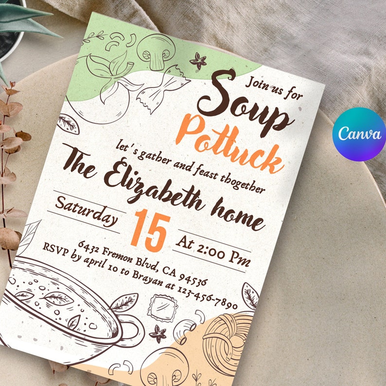 Soup Potluck Invitation Template, Editable Invite Soup Potluck, Soup ...