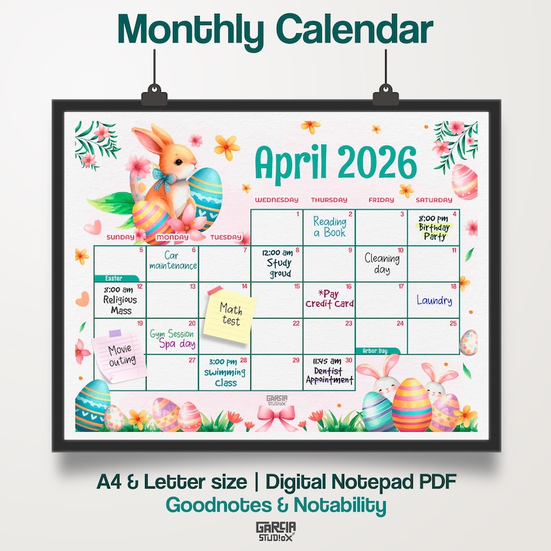 April 2026 Printable Calendar With Holidays, Cute Easter Bunny Template ...