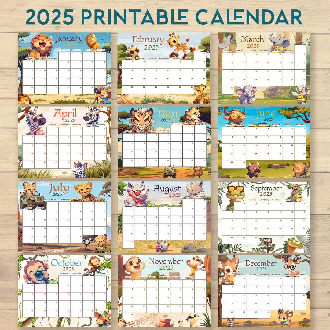2025 Kids Calendar | Editable Safari Monthly Calendar for Kids, Ideal ...
