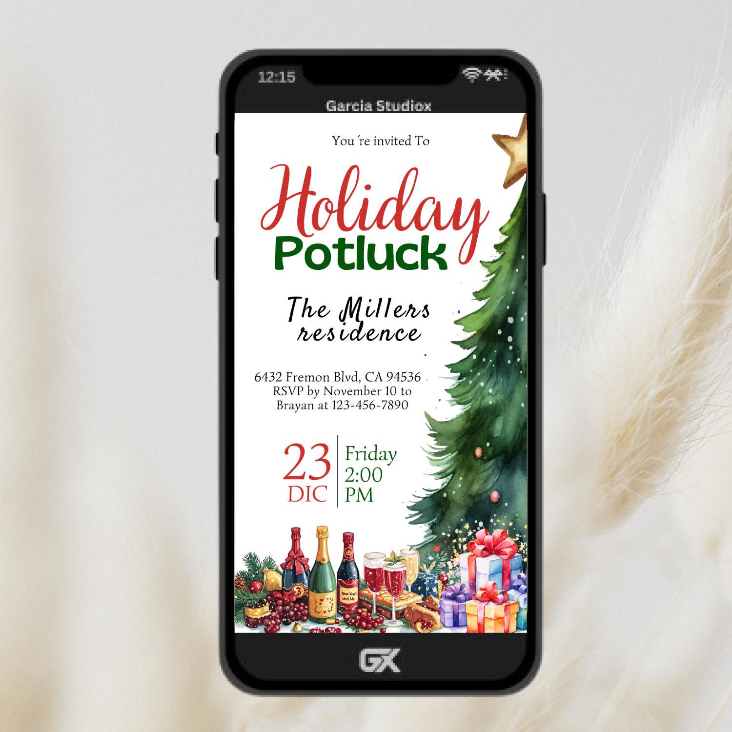 EDITABLE Holiday Potluck Invitation, Christmas Potluck Party Invite ...