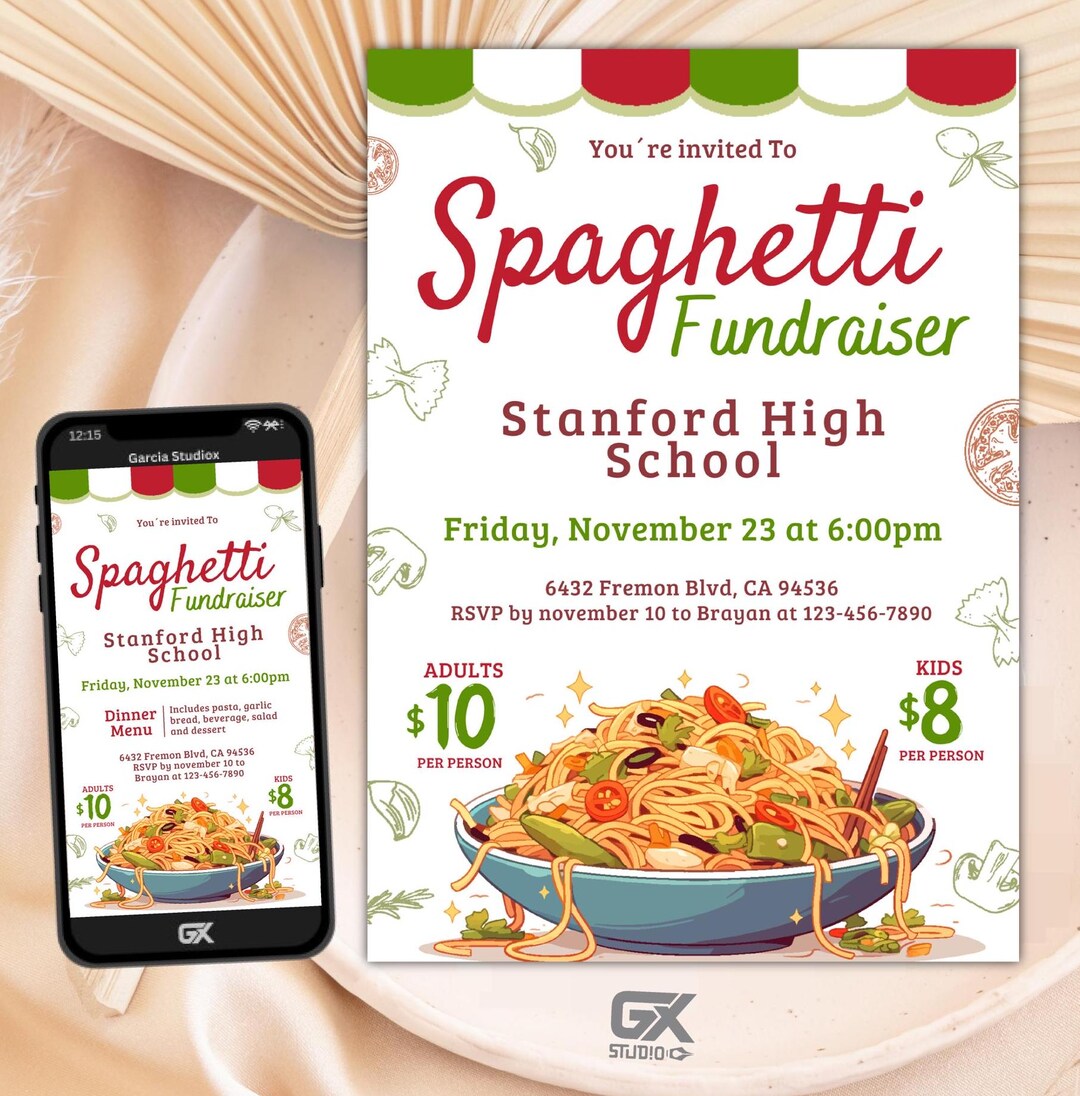 Editable Spaghetti Fundraiser Invitation, Neighborhood Event Flyer ...