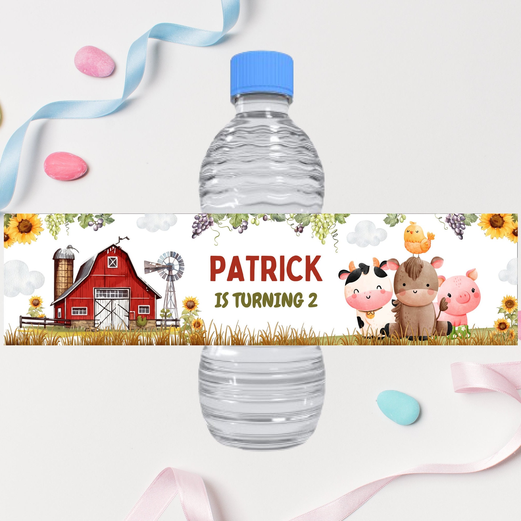 Editable Farm Water Bottle Label, Farm Label, Barnyard Water Bottle ...