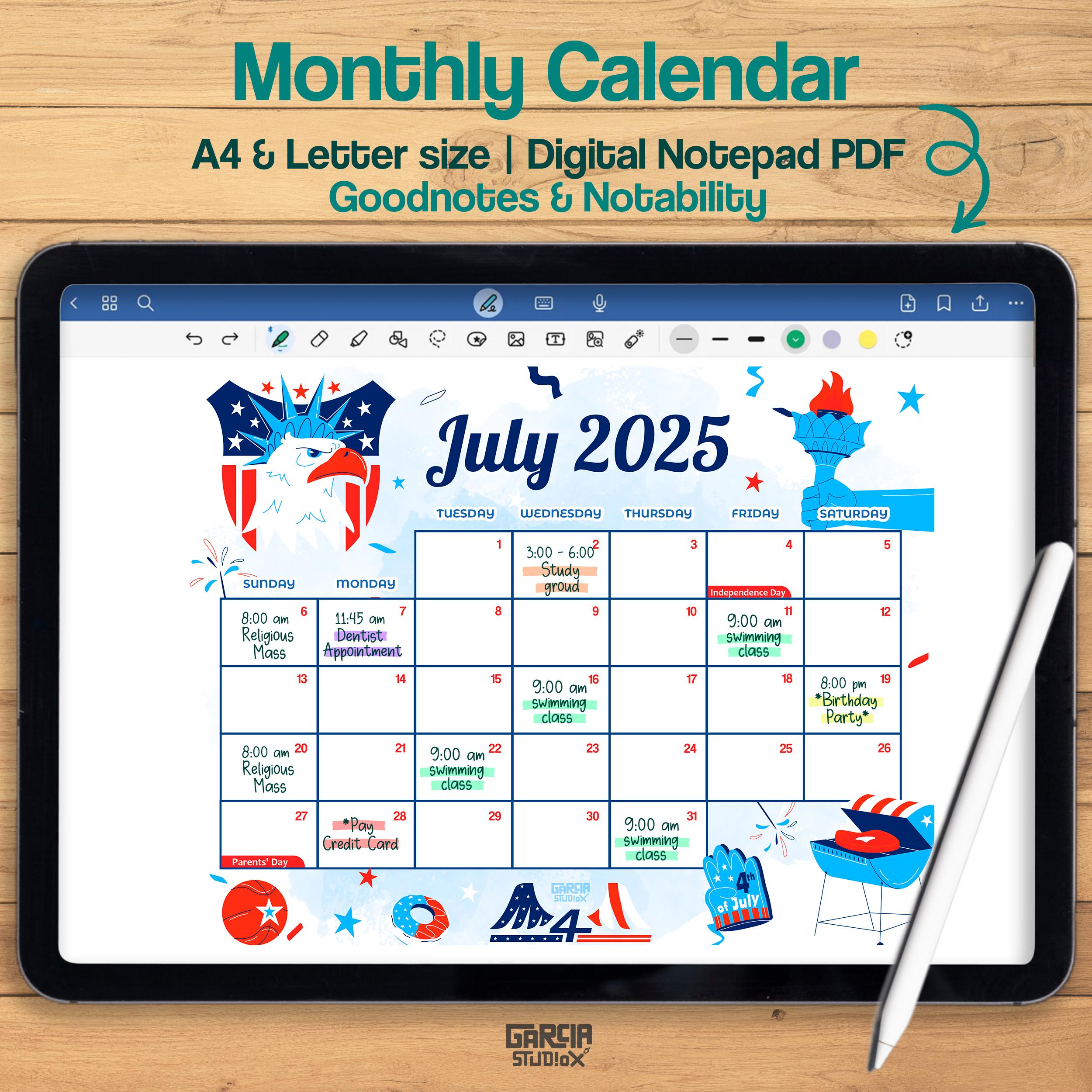 EDITABLE July 2025 Calendar, Fillable Patriot Planner, Monthly Schedule ...