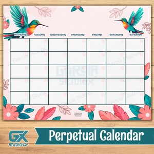Hummingbird Perpetual Calendar: Floral Fillable Monthly Planner ...