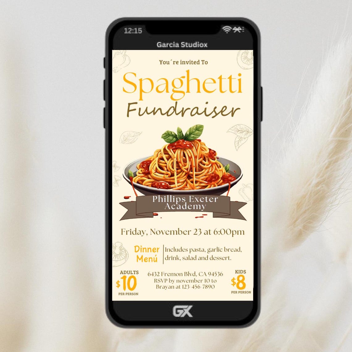 EDITABLE Spaghetti Fundraiser Invitation, Custom Pasta Dinner Charity ...