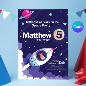 Space Birthday Invitation, Editable Outer Space Invitations, Template ...