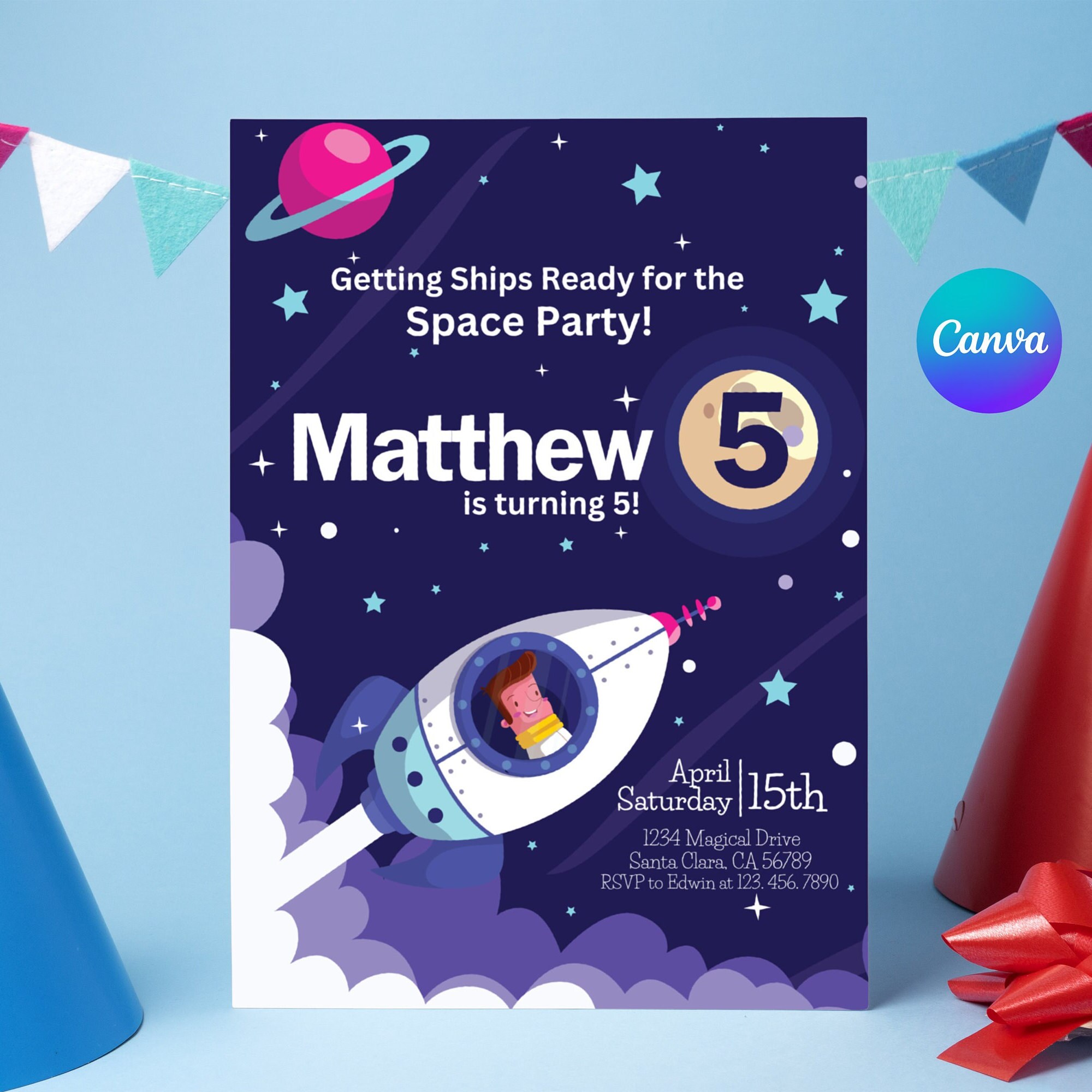 Space Birthday Invitation, Editable Outer Space Invitations, Template ...