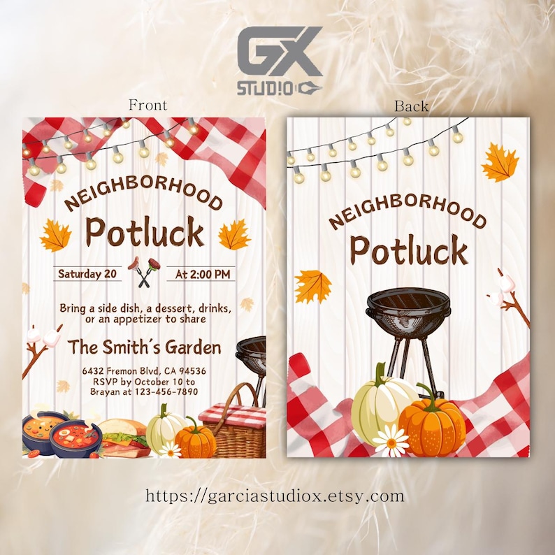 Editable Potluck Neighborhood Invitation With Pumpkin, Picnic Basket ...