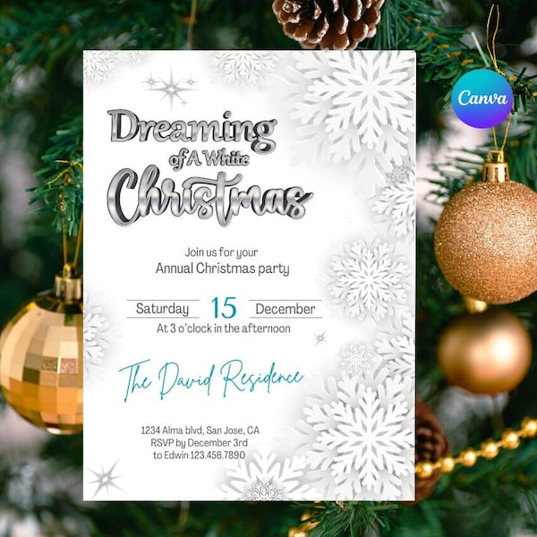 White Christmas Themed Party Invitation - Etsy