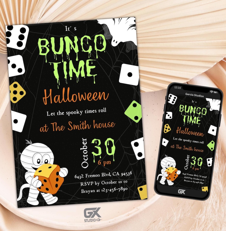 EDITABLE Bunco Halloween Party Invitation With Dice, Printable Bunco ...