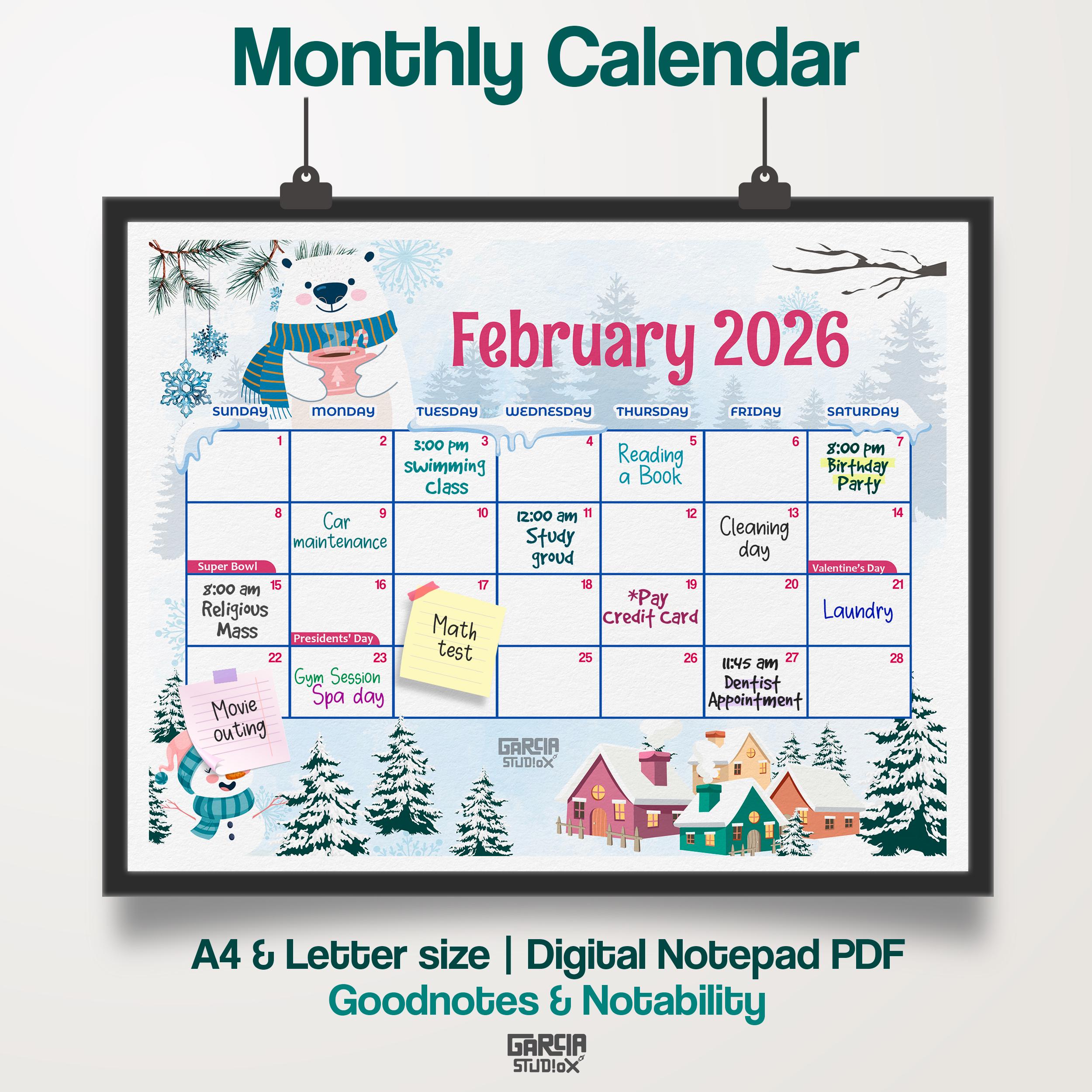 February 2026 Calendar Printable | Cute Winter Theme | Editable PDF ...