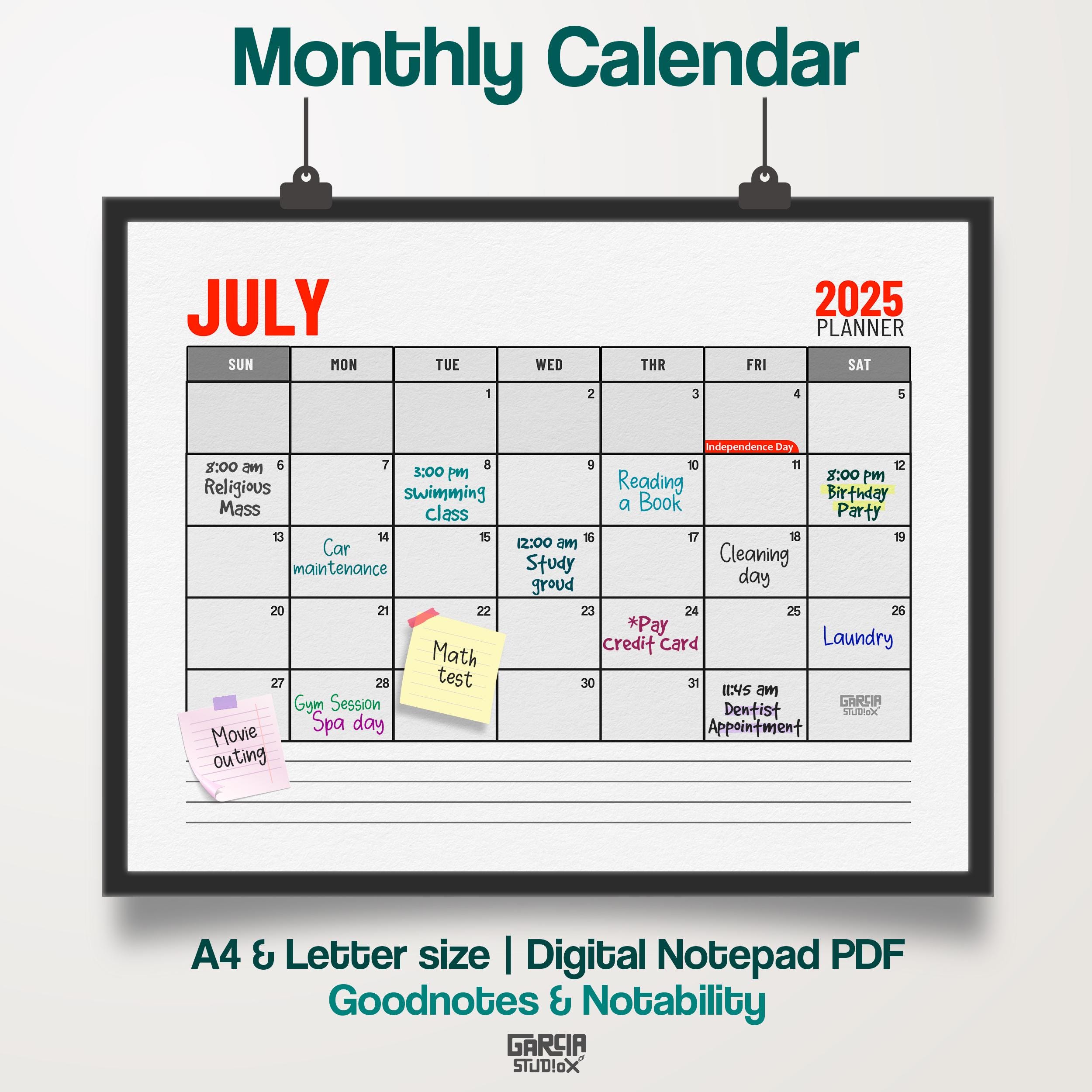EDITABLE July 2025 Calendar - Minimalist Monthly Planner for Office ...