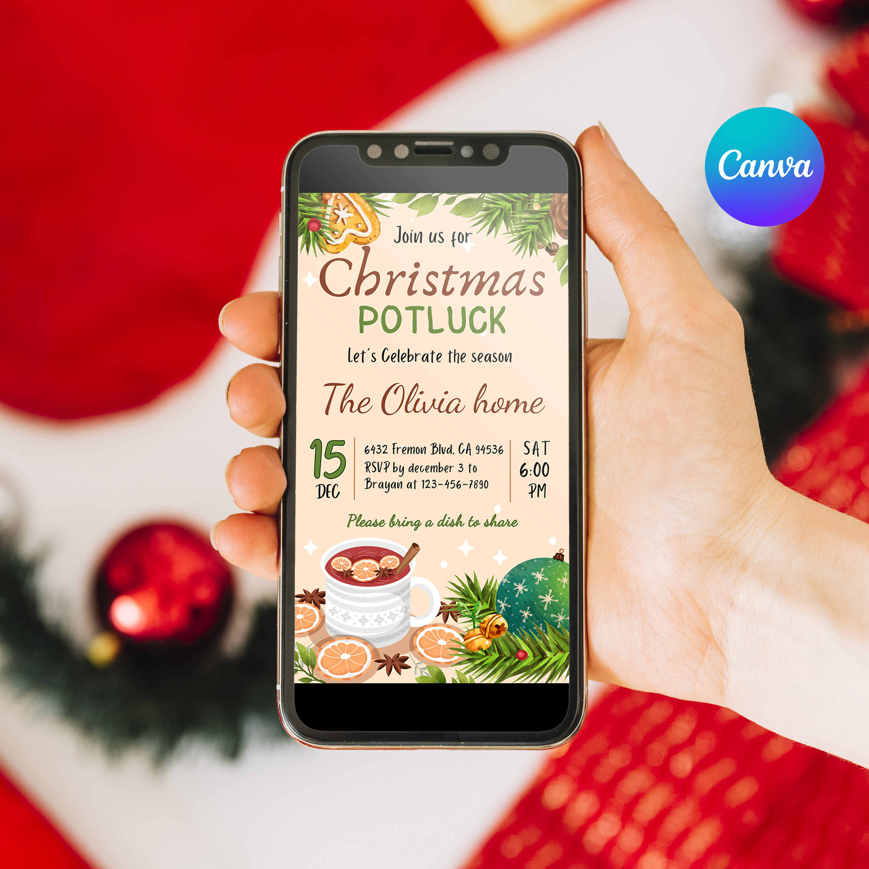 Christmas Potluck Invitation, Invitations to a Shared Christmas Dinner ...