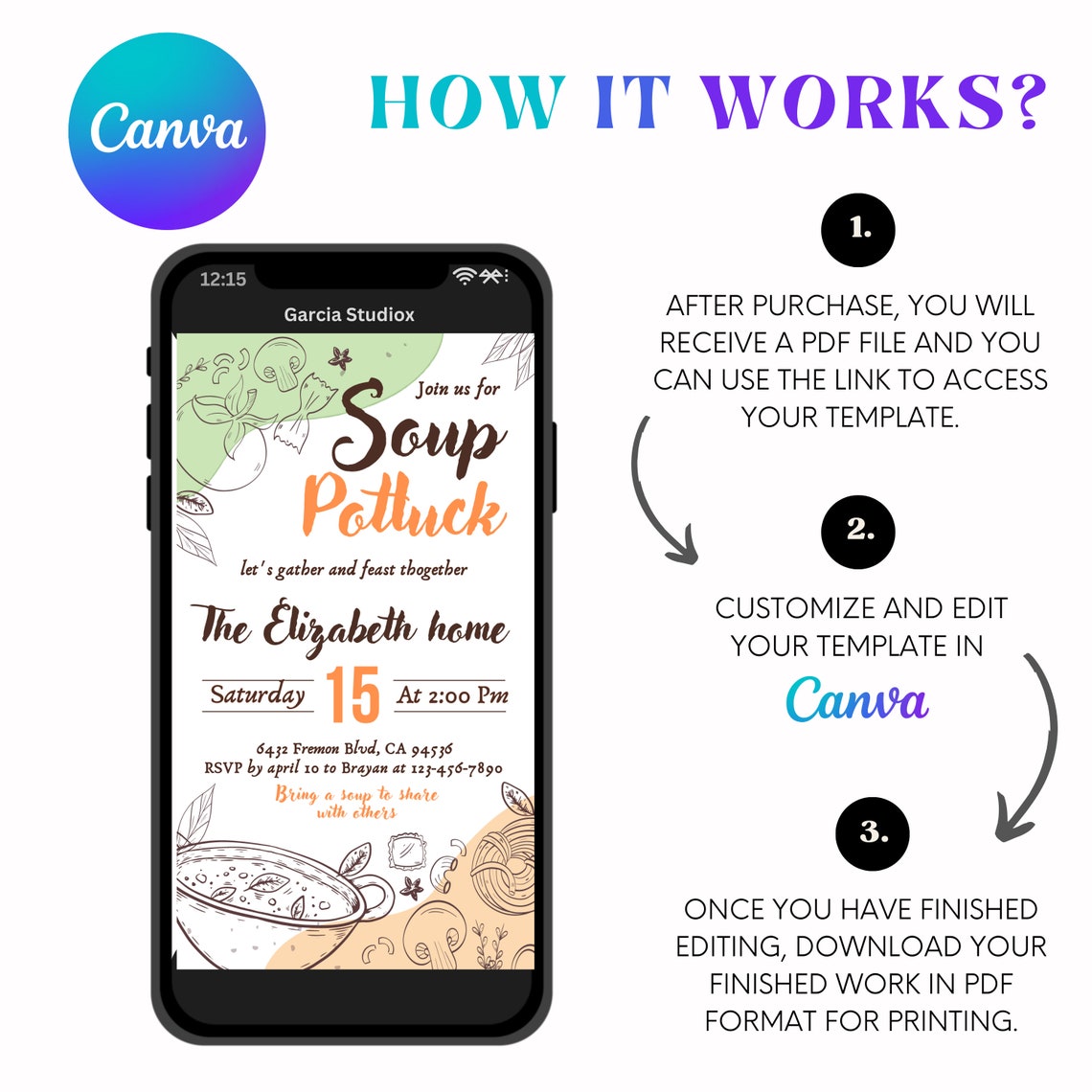 Soup Potluck Invitation Template, Editable Invite Soup Potluck, Soup ...