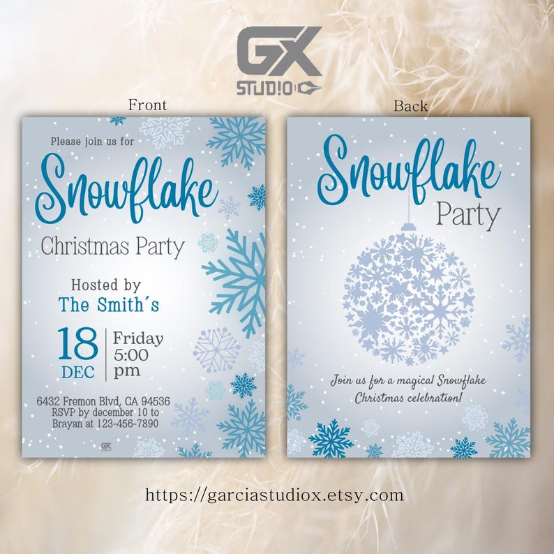 Editable Snowflake Christmas Party Invitation | Custom Winter Holiday ...