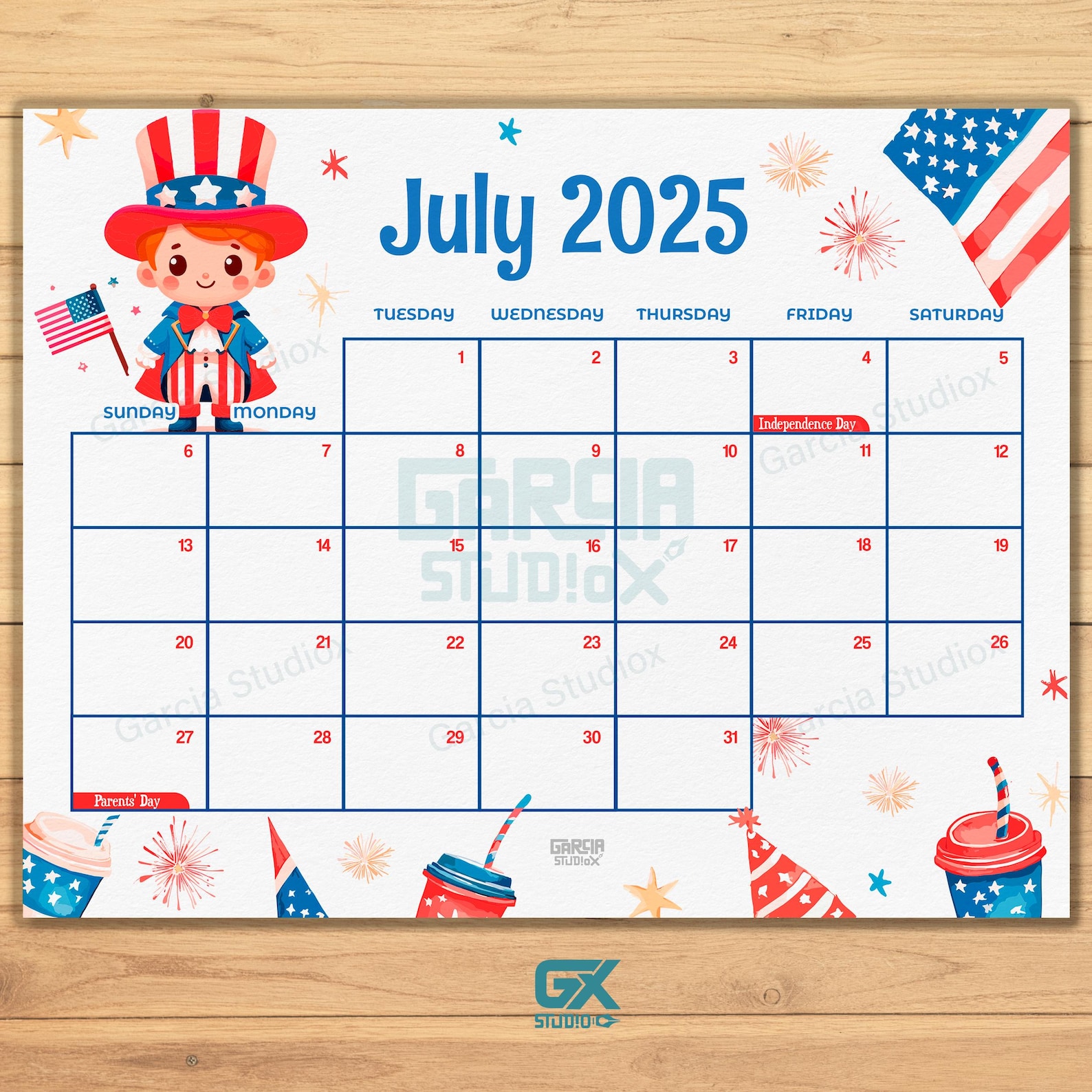 July 2025 Kids Calendar | 4th of July Independence Day Theme ...
