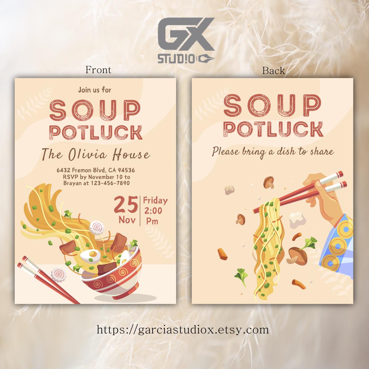 Editable Soup Potluck Invitation, Custom Soup Party Template for ...