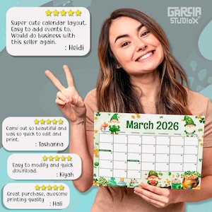 March 2026 Calendar Printable Editable, St. Patricks Day Monthly ...