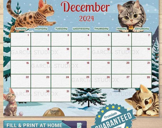 EDITABLE December 2024 Calendar, Fillable Christmas Planner, Monthly ...