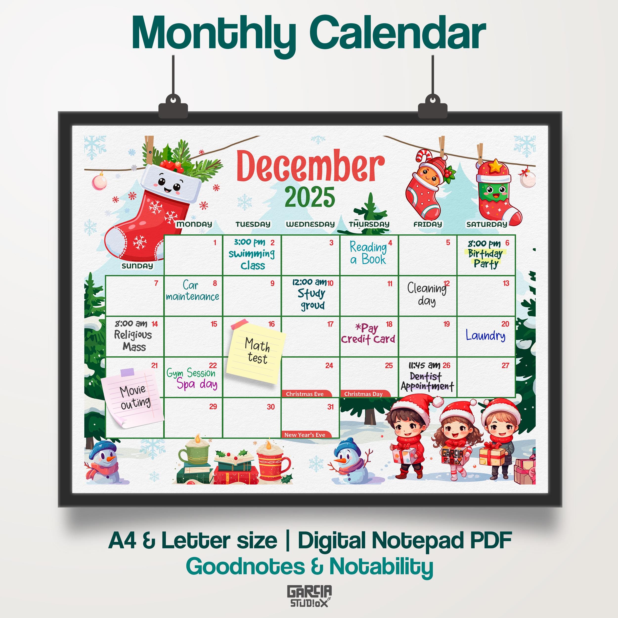 December 2025 Calendar for Kids, Fun Christmas School Socks Theme ...