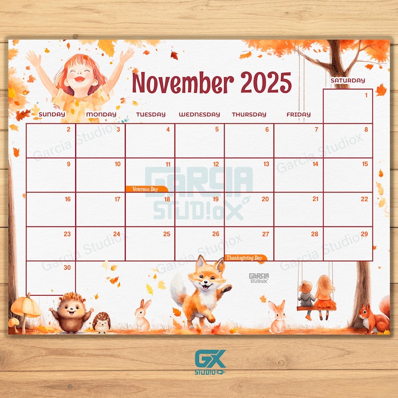 November 2025 Kids Autumn Fun Calendar Printable - Editable PDF ...