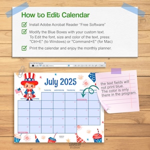 July 2025 Kids Calendar | 4th of July Independence Day Theme ...